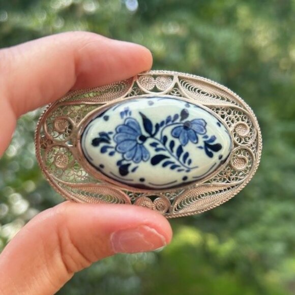 Delft | Jewelry | Delft Ram Porcelain Flower Filigree Silver Holland ...